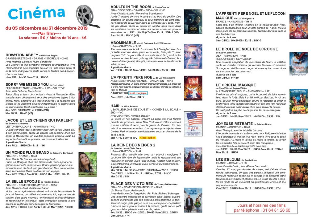 Programme du Cinéma du 5 au 31 décembre 2019 - Les Amis des 26 Couleurs...